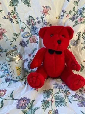 Steven Smith | Toys | Vintage Red Velvet Teddy Bear With Black Bow ...